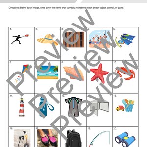 Beach Vocabulary Naming Worksheet for English Learners and English ...