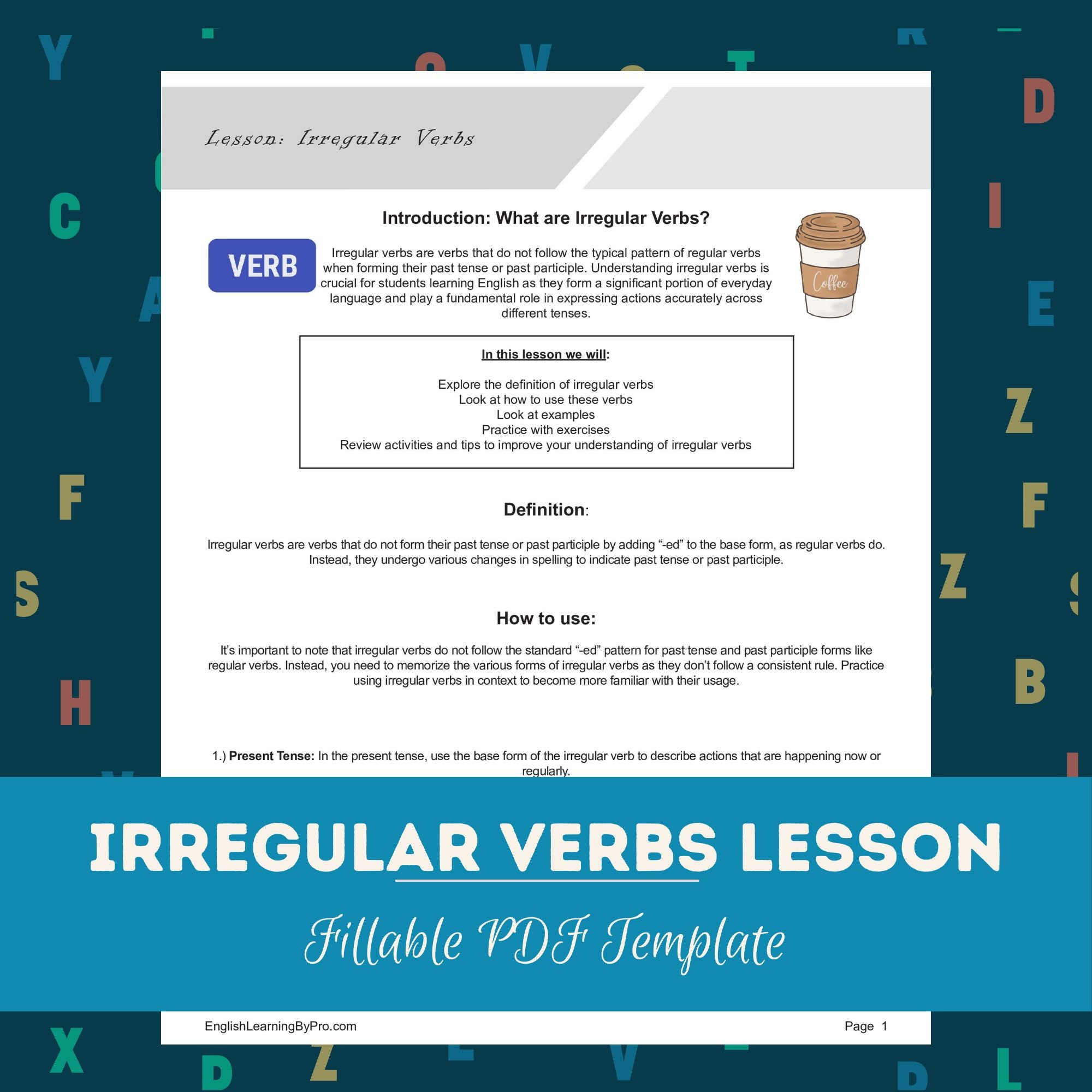 Irregular Verbs Lesson: Introduction + 5 Worksheets (editable, Fillable ...