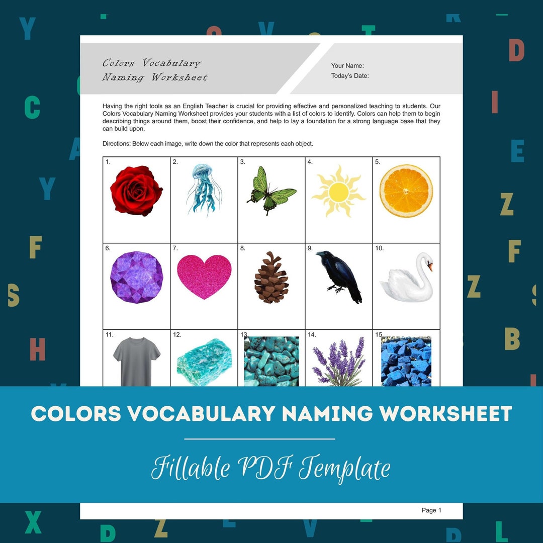 Colors Vocabulary Naming Worksheet for English Learners and English ...