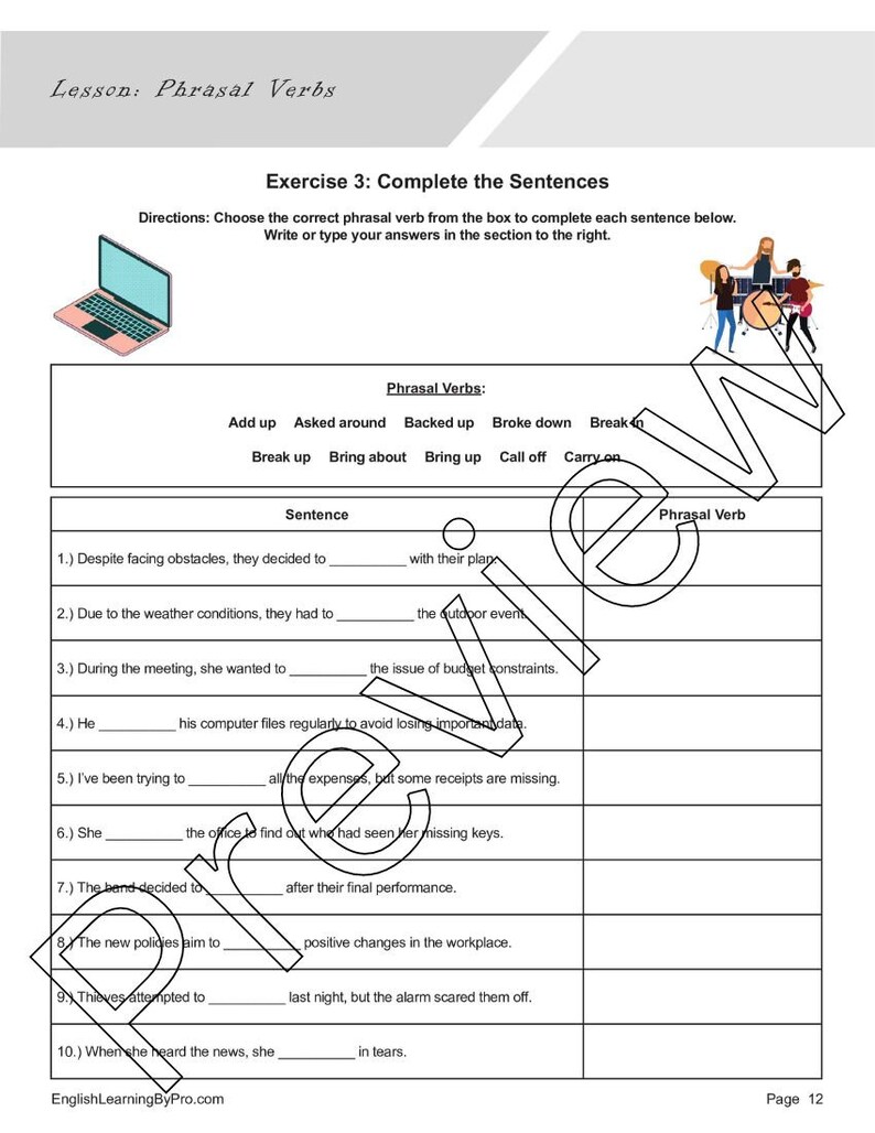 Phrasal Verbs Lesson: Introduction + 4 Worksheets (editable, Fillable ...