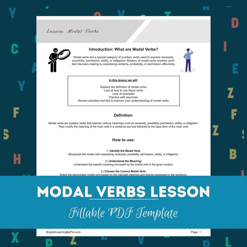 Modal Verbs Lesson: Introduction + 5 Worksheets (editable, Fillable ...