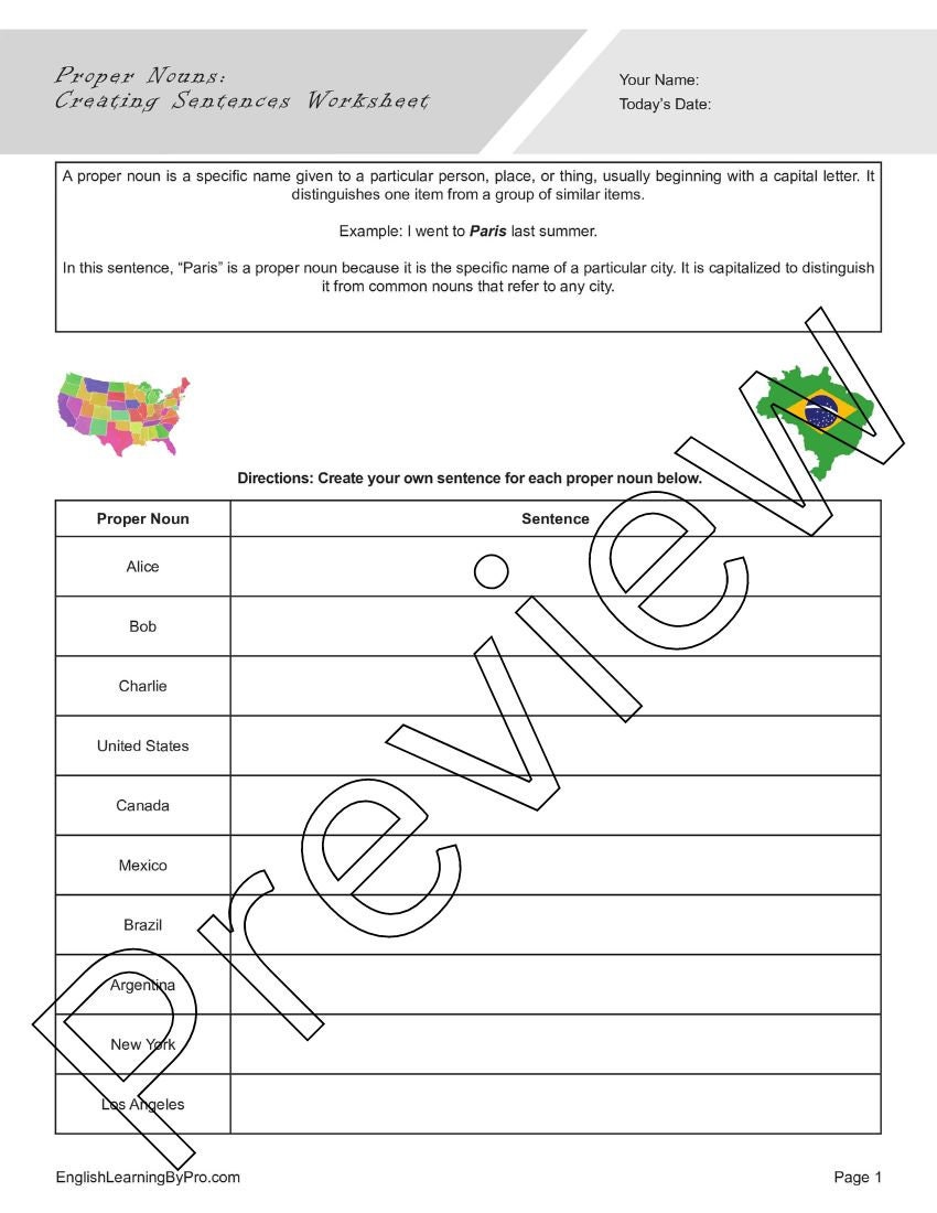 Proper Nouns Worksheets Bundle for English Learners and English ...