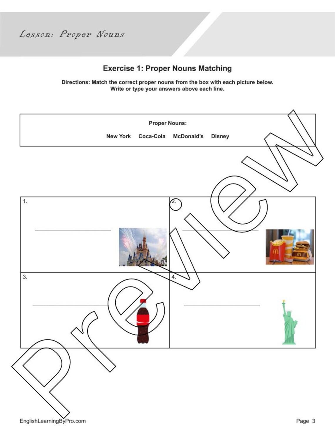 Proper Nouns Lesson: Introduction + 4 Worksheets (editable, Fillable ...