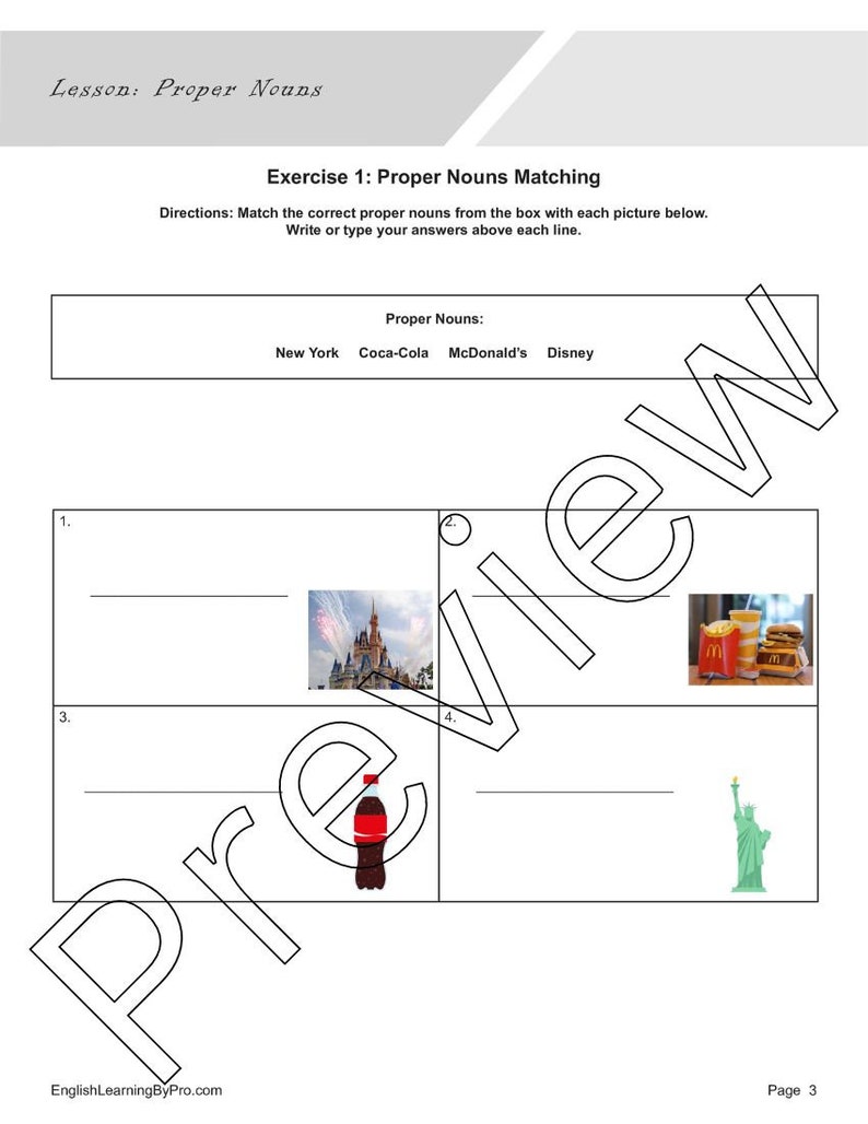 Proper Nouns Lesson: Introduction + 4 Worksheets (editable, Fillable ...
