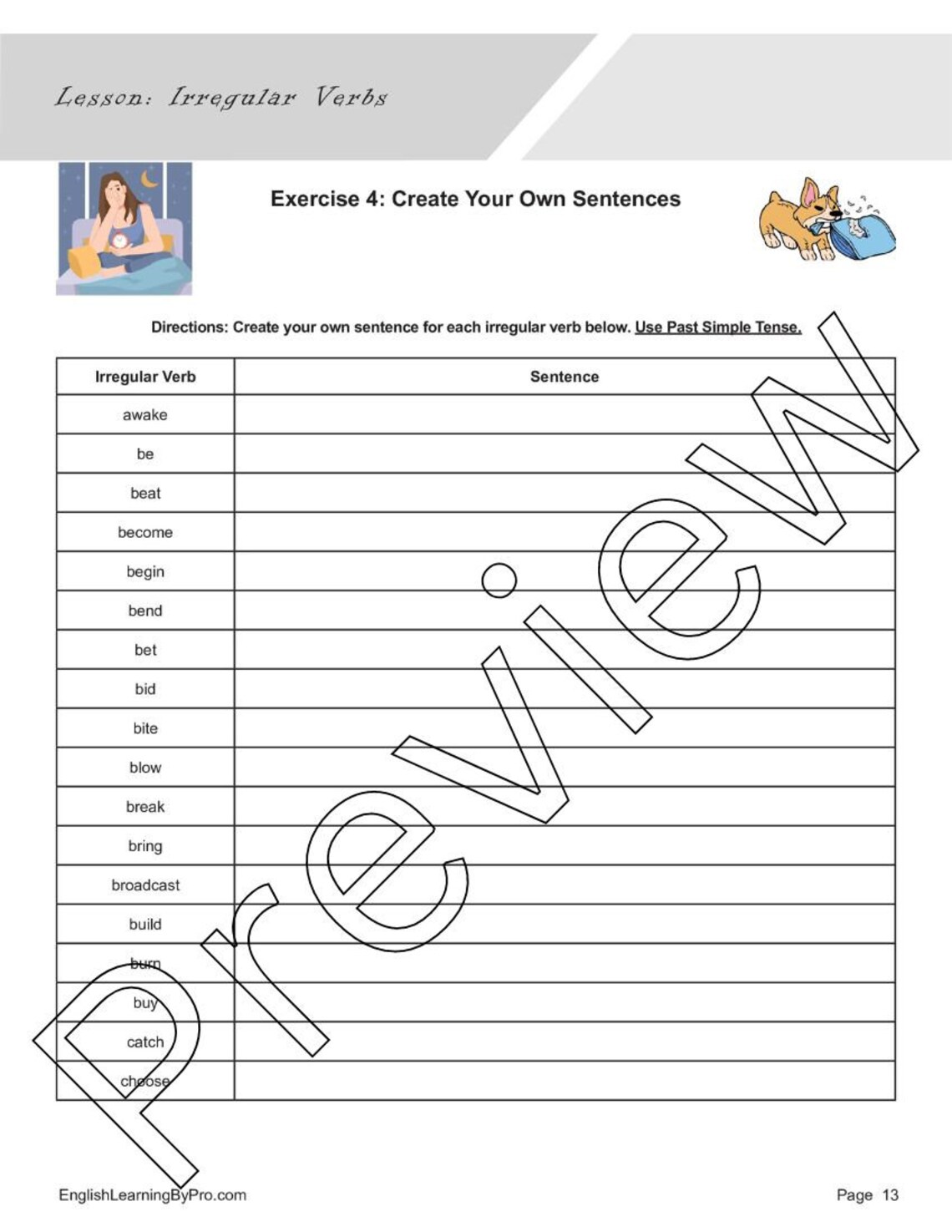 Irregular Verbs Lesson: Introduction 5 Worksheets editable, Fillable ...