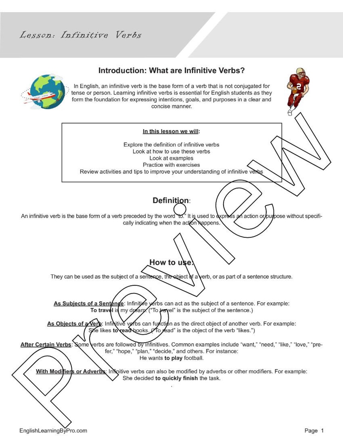 Infinitive Verbs Lesson: Introduction + 4 Worksheets (editable ...