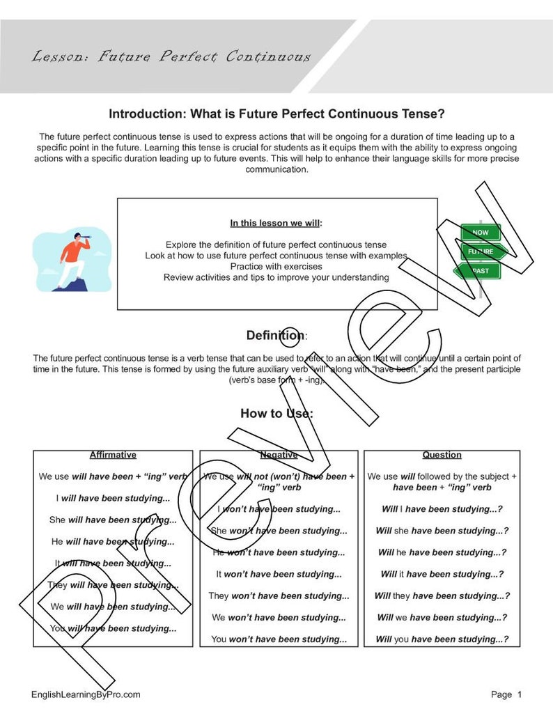 Future Perfect Continuous Tense Verb Lesson: Introduction 3 Worksheets ...