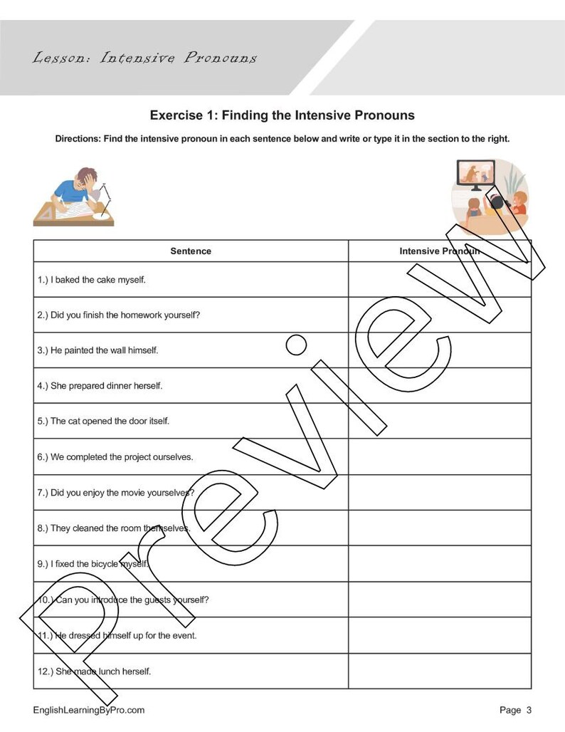 Intensive Pronouns Lesson: Introduction + 3 Worksheets (editable ...