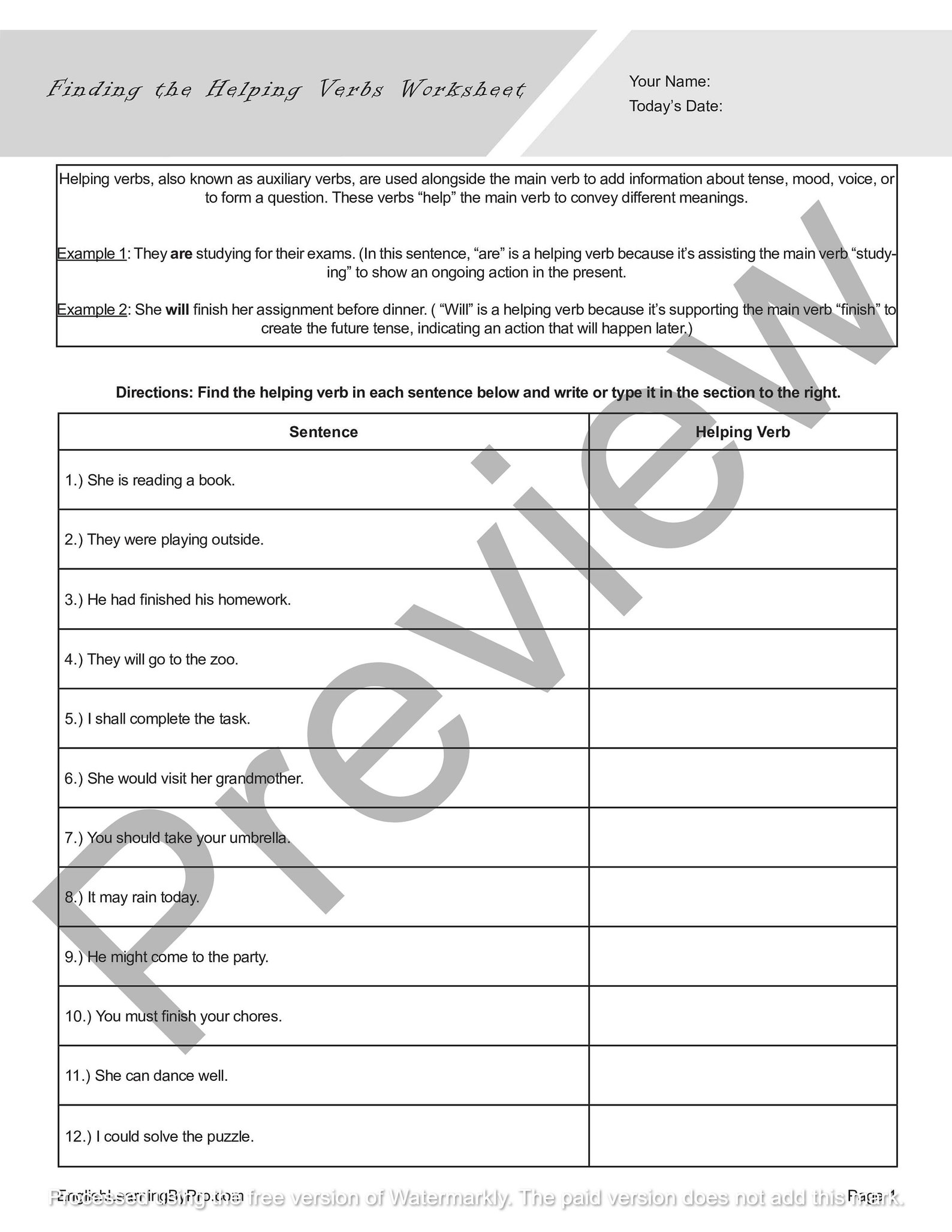 Helping Verbs Worksheets Bundle for English Learners and English ...