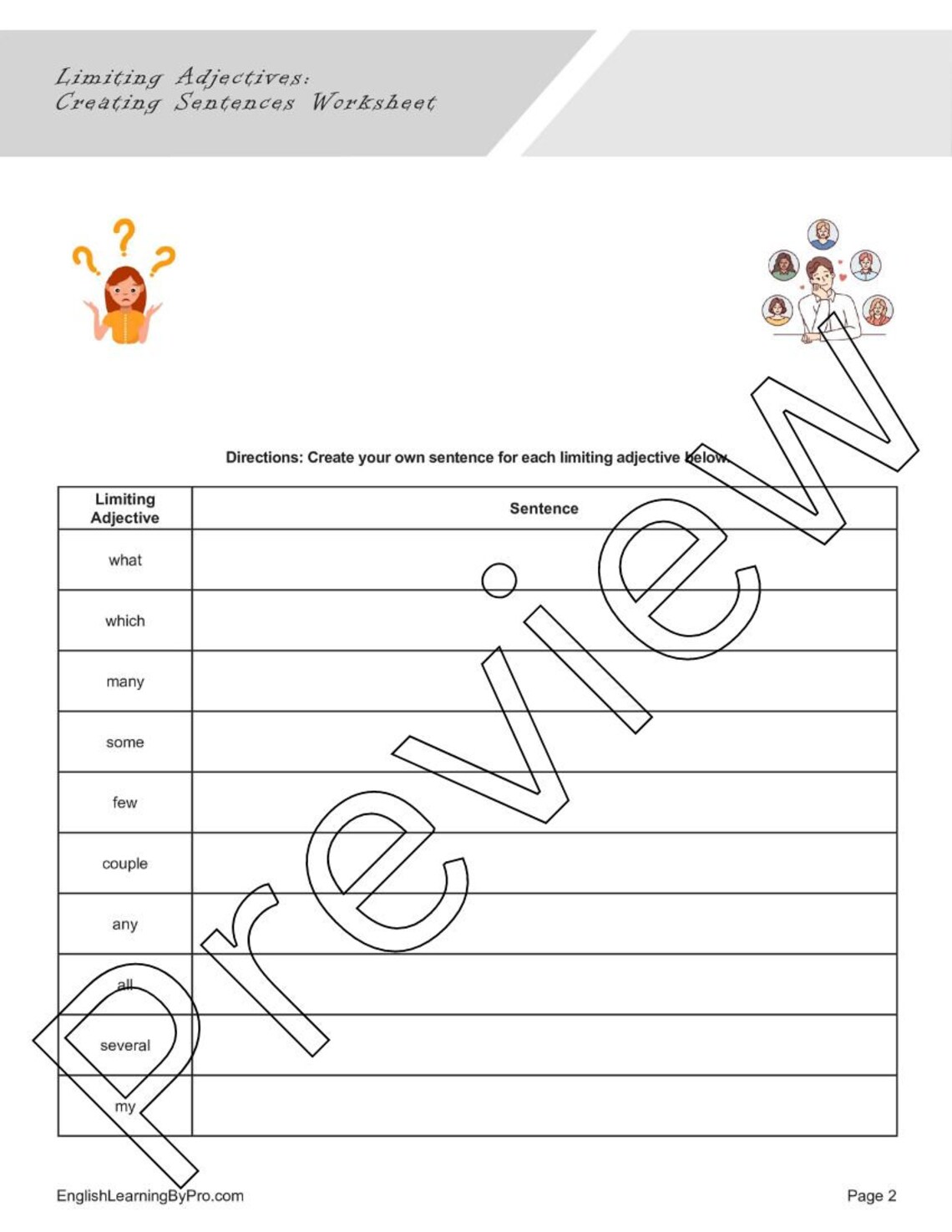 Limiting Adjectives Worksheets Bundle for English Learners and English ...