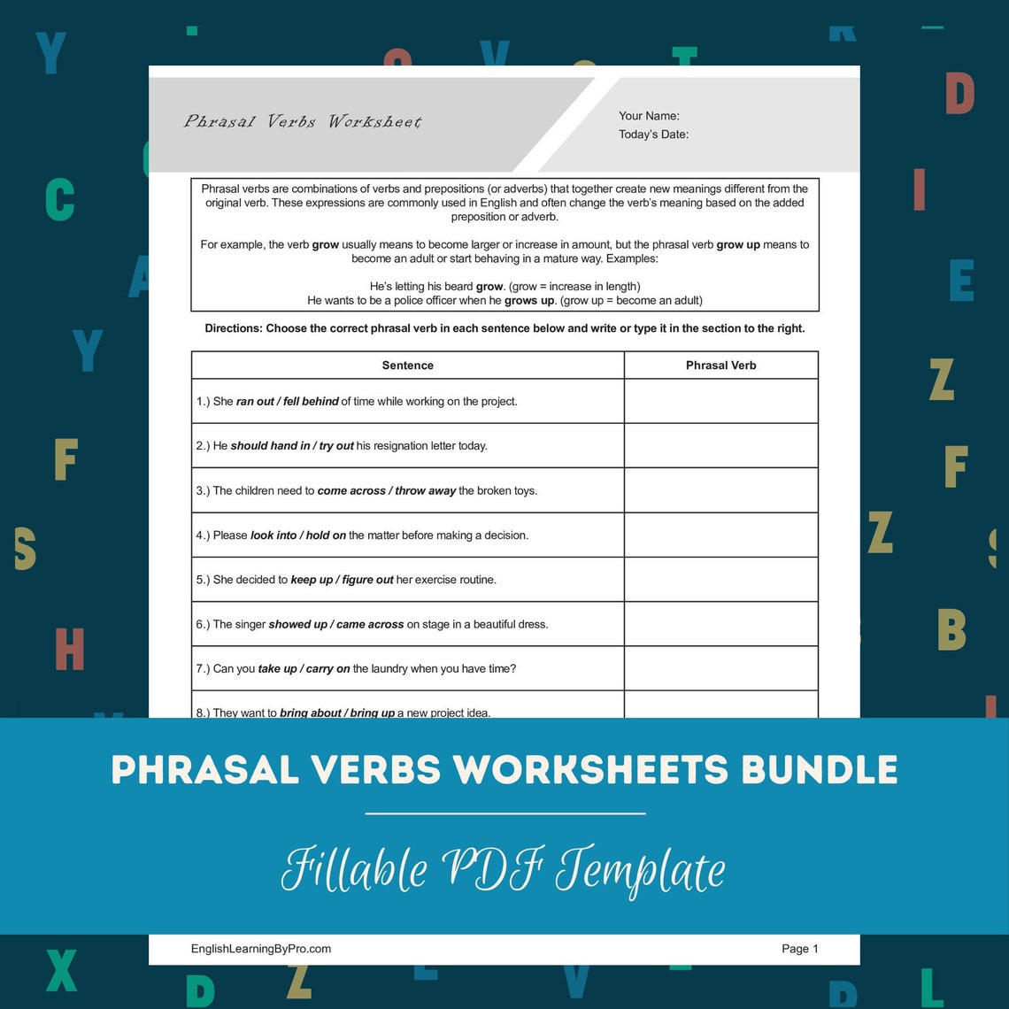 Phrasal Verbs Worksheets Bundle for English Learners and English ...