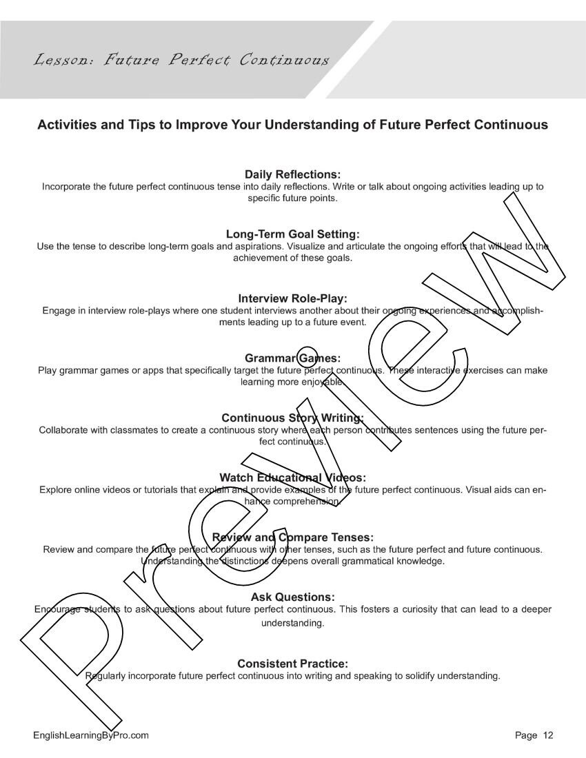 Future Perfect Continuous Tense Verb Lesson: Introduction 3 Worksheets ...