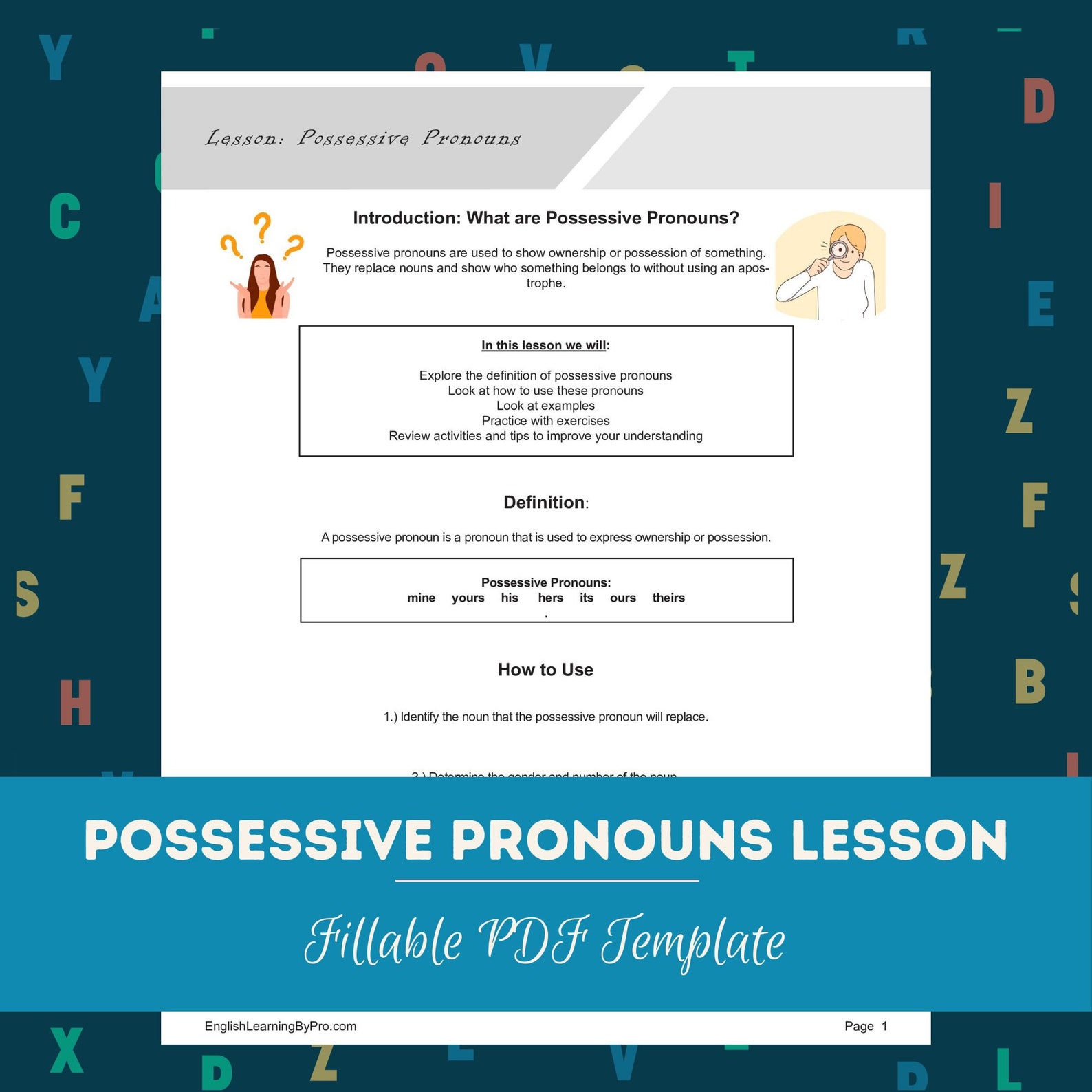 Possessive Pronouns Lesson: Introduction 3 Worksheets editable ...