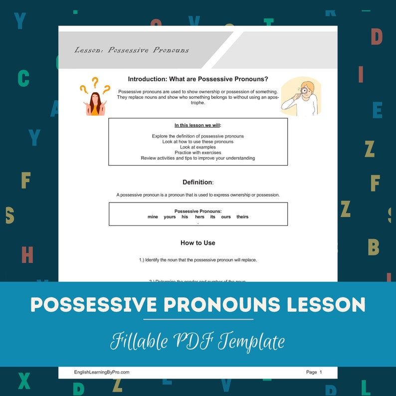 Possessive Pronouns Lesson: Introduction + 3 Worksheets (editable ...