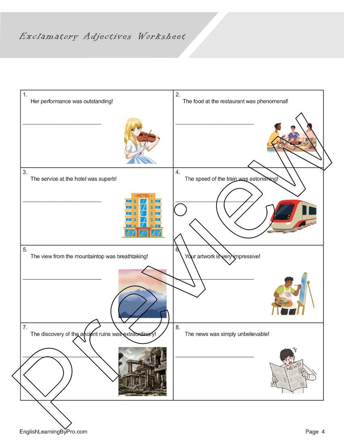 Exclamatory Adjectives Worksheets Bundle for English Learners and ...