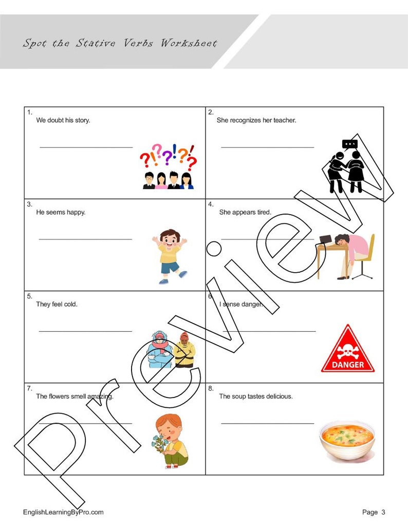 Stative Verbs Worksheets Bundle for English Learners and English ...