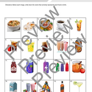 Food and Drinks Vocabulary Naming Worksheet for English Learners and ...