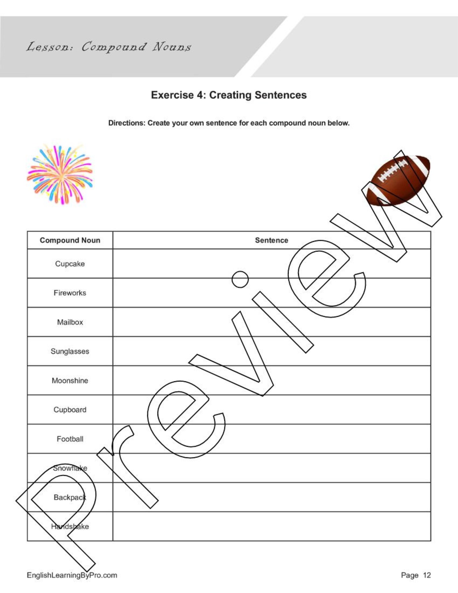 Compound Nouns Lesson: Introduction + 4 Worksheets (editable, Fillable ...