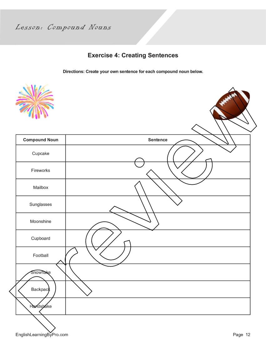 Compound Nouns Lesson: Introduction + 4 Worksheets (editable, Fillable ...