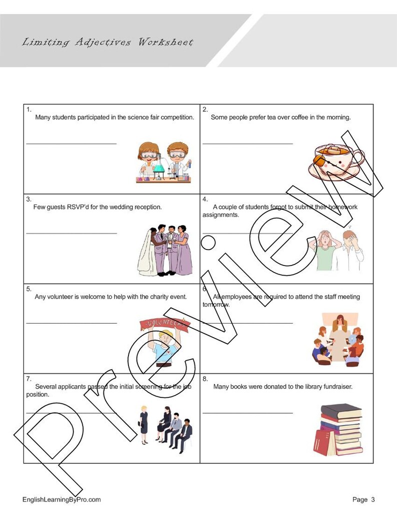 Limiting Adjectives Worksheets Bundle for English Learners and English ...