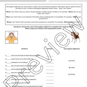 Interrogative Adjectives Worksheets Bundle for English Learners and ...
