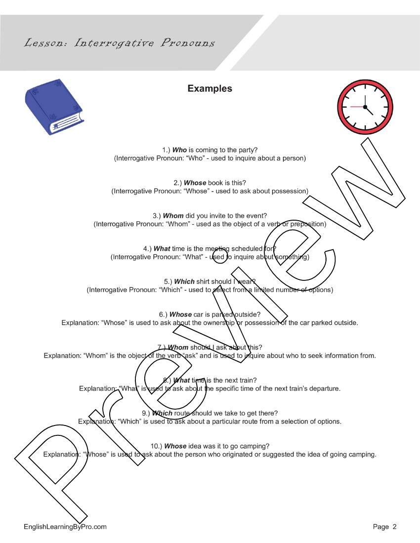 Interrogative Pronouns Lesson: Introduction + 2 Worksheets (editable ...