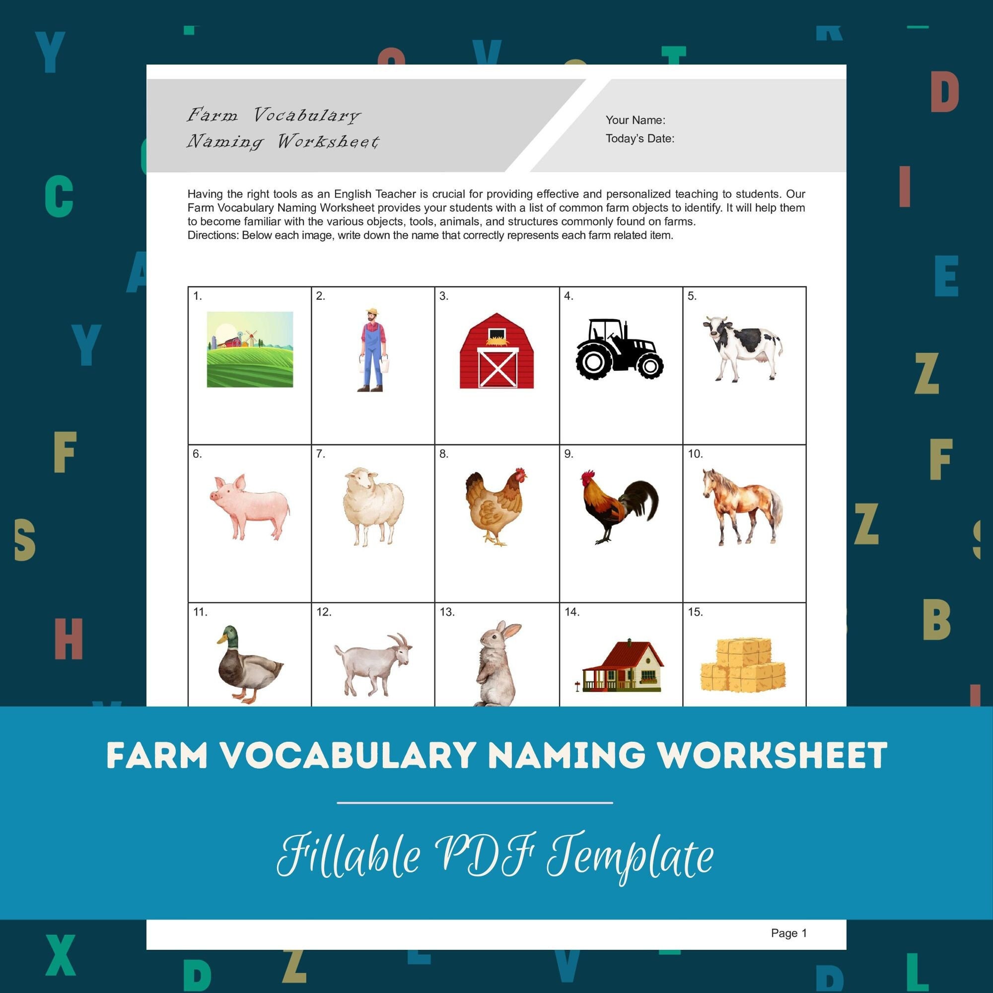 Farm Vocabulary Naming Worksheet for English Learners and English ...