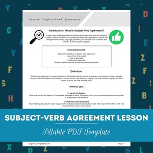 Subject-verb Agreement Lesson: Introduction + 3 Worksheets (editable ...