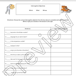 Interrogative Adjectives Worksheets Bundle for English Learners and ...