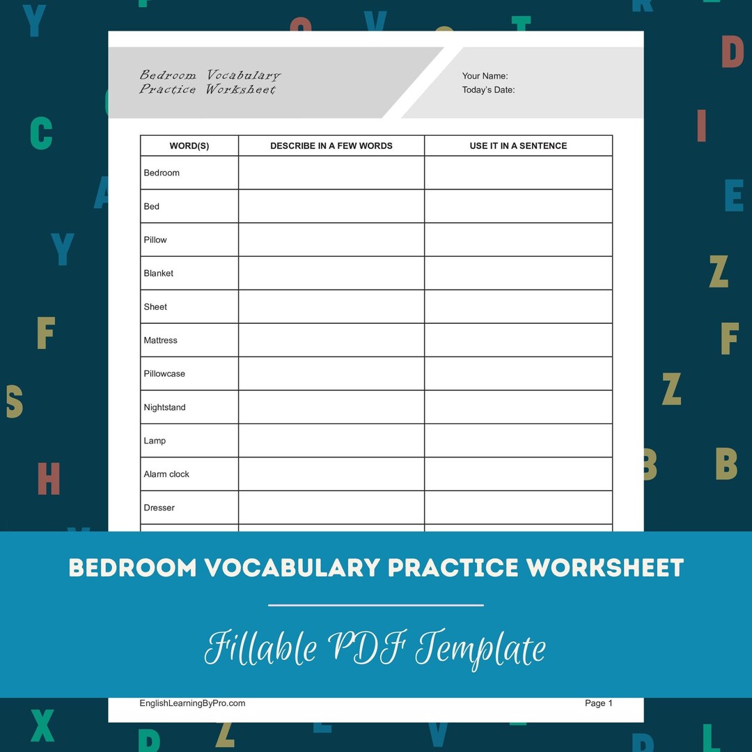 Bedroom Vocabulary Practice Worksheet for English Learners and English ...