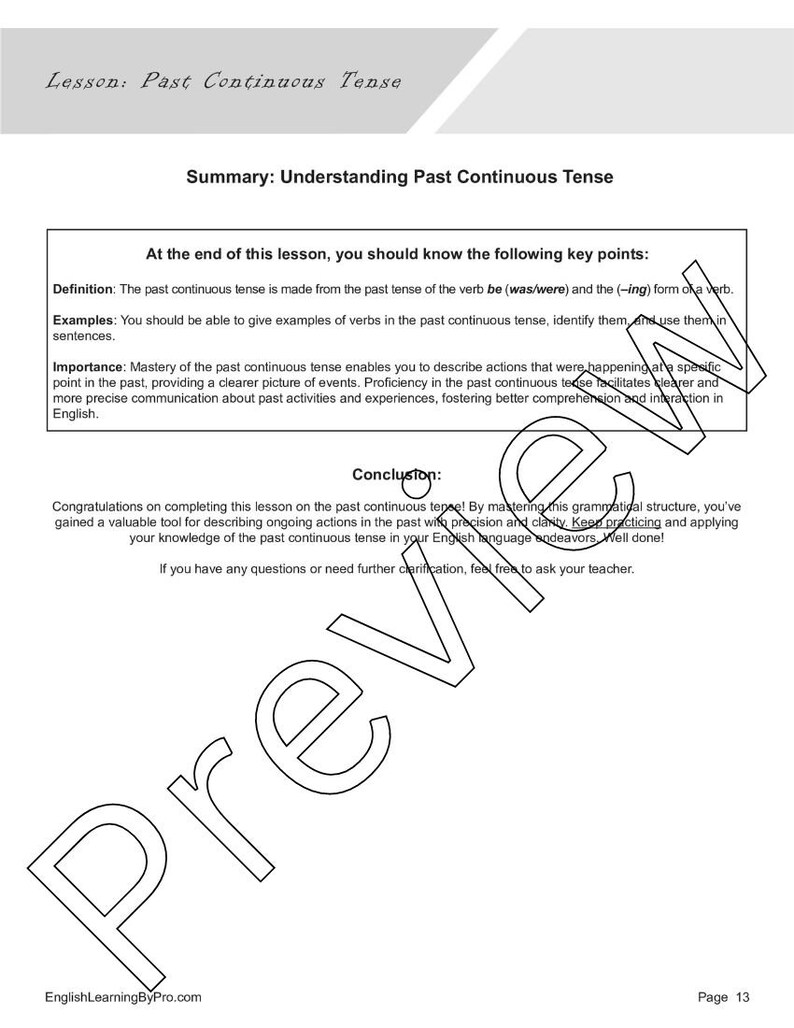 Past Continuous Tense Verbs Lesson: Introduction + 3 Worksheets ...