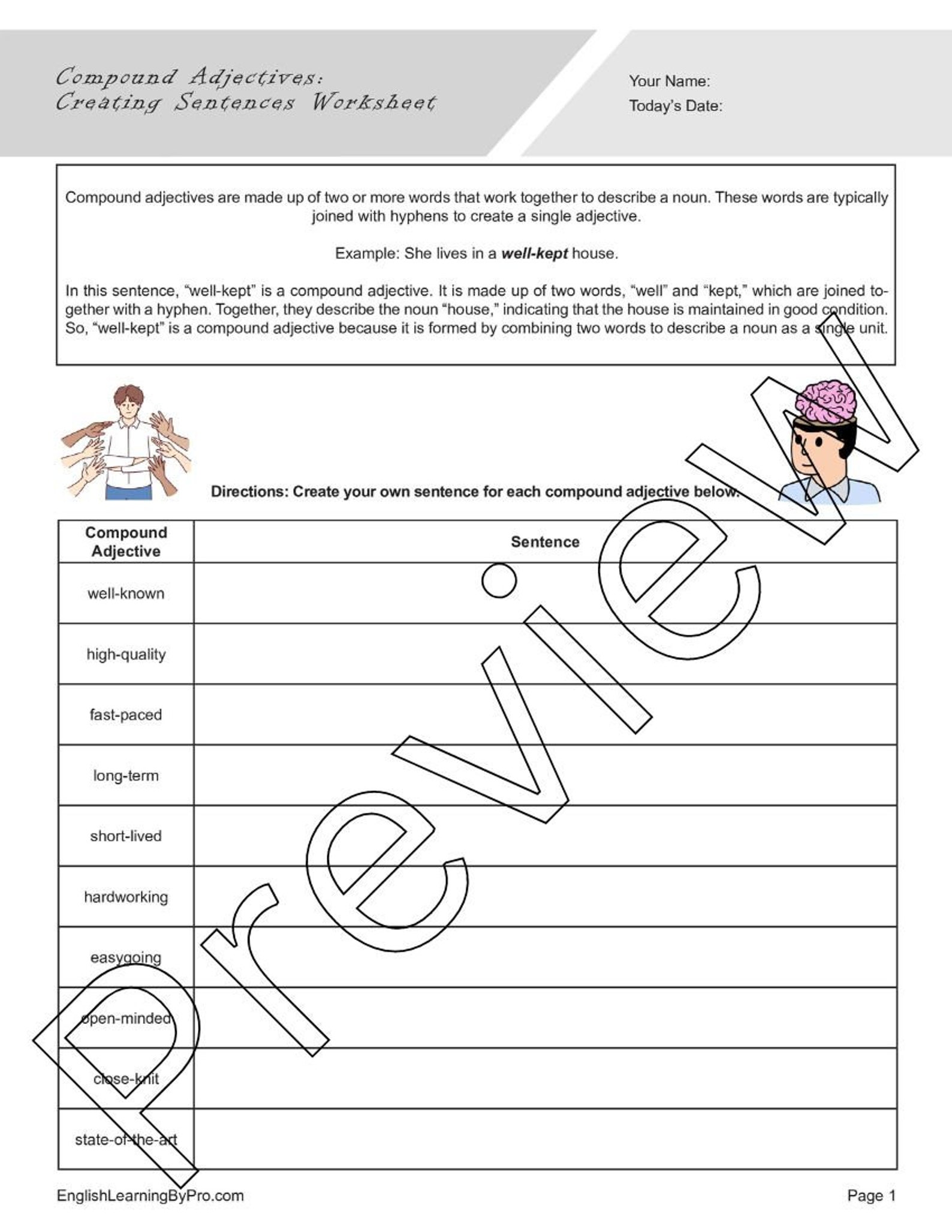Compound Adjectives Worksheets Bundle for English Learners and English ...
