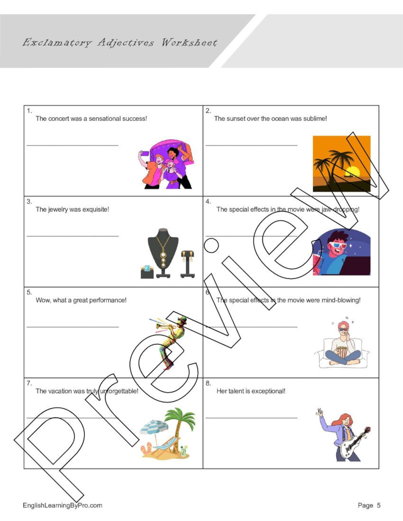 Exclamatory Adjectives Worksheets Bundle for English Learners and ...