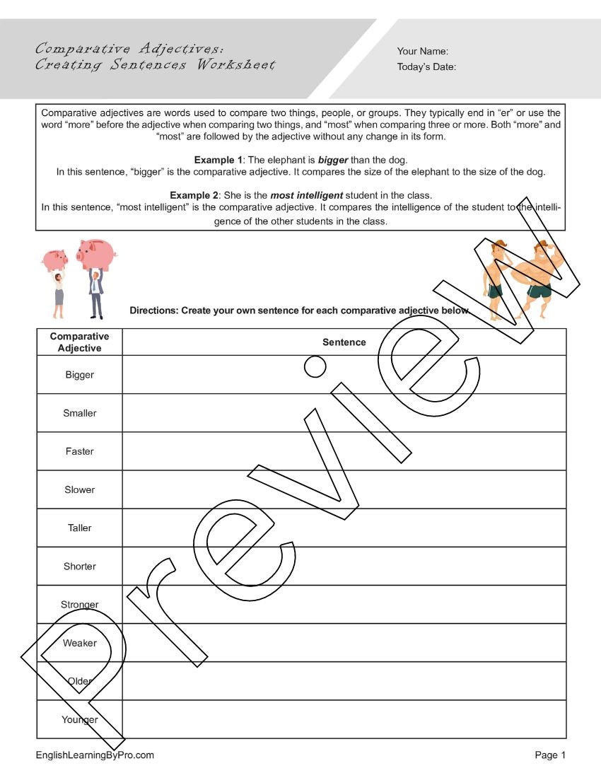 Comparative Adjectives Worksheets Bundle for English Learners and ...