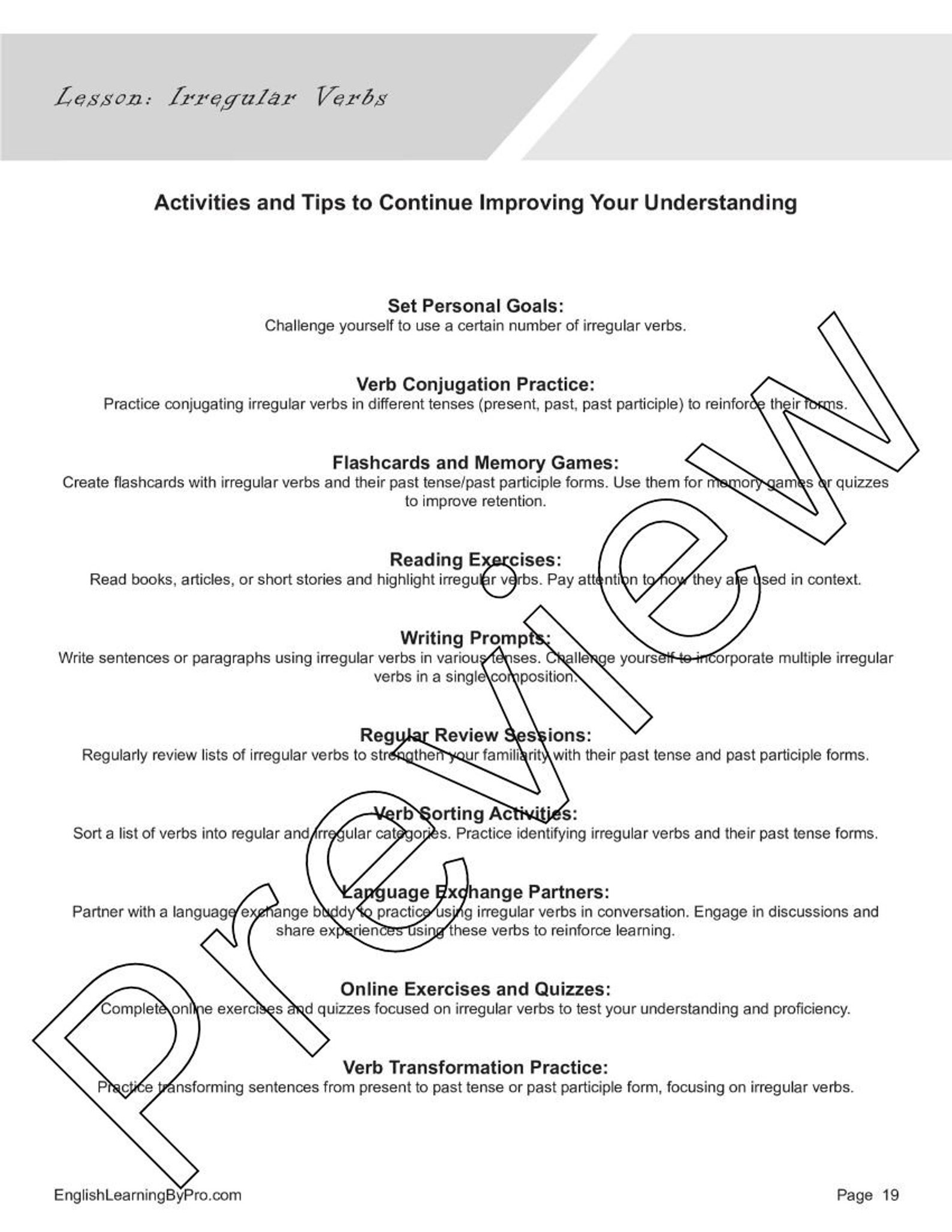 Irregular Verbs Lesson: Introduction 5 Worksheets editable, Fillable ...