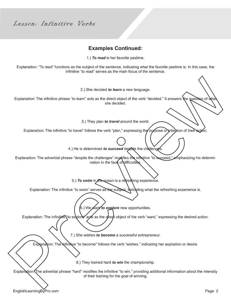 Infinitive Verbs Lesson: Introduction + 4 Worksheets (editable ...