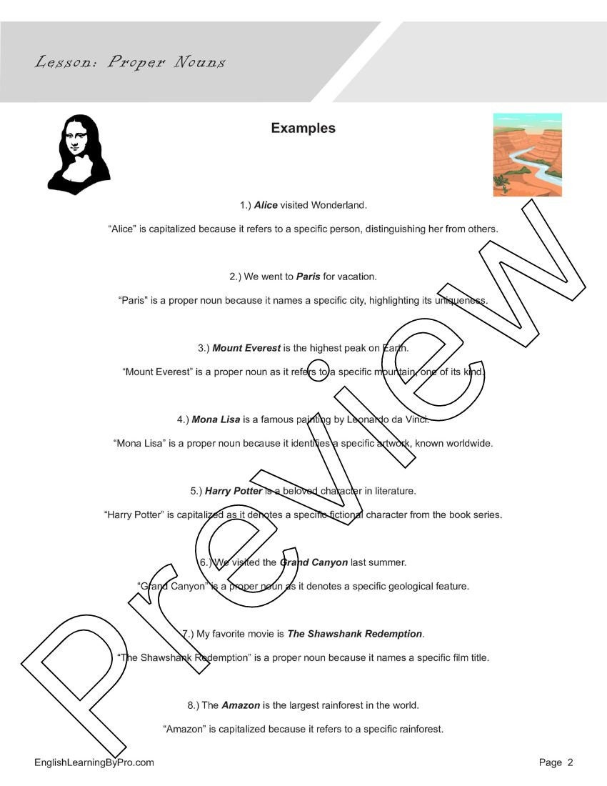 Proper Nouns Lesson: Introduction + 4 Worksheets (editable, Fillable ...