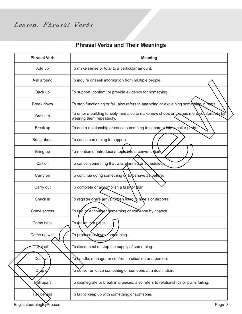 Phrasal Verbs Lesson: Introduction + 4 Worksheets (editable, Fillable ...