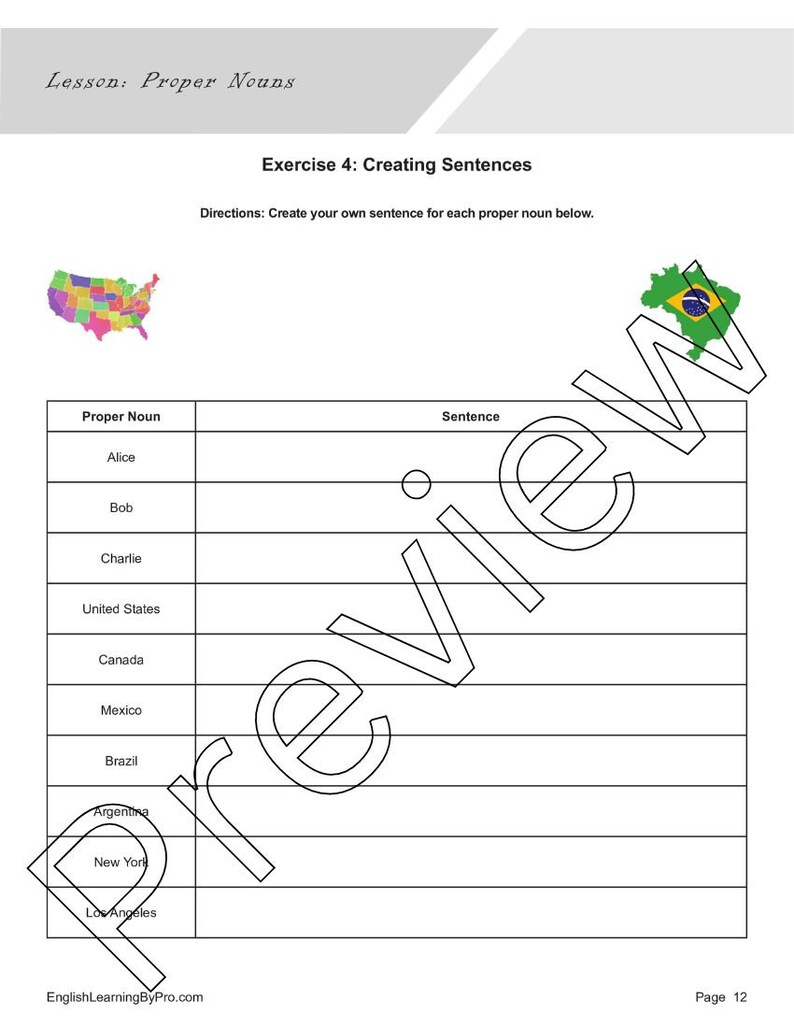 Proper Nouns Lesson: Introduction + 4 Worksheets (editable, Fillable ...