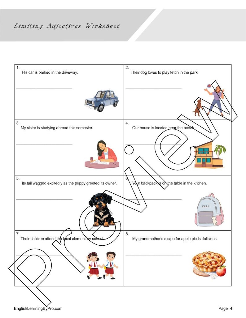 Limiting Adjectives Worksheets Bundle for English Learners and English ...