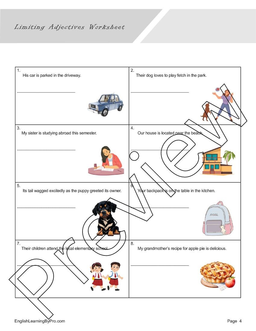 Limiting Adjectives Worksheets Bundle for English Learners and English ...
