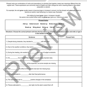 Phrasal Verbs Worksheets Bundle for English Learners and English ...