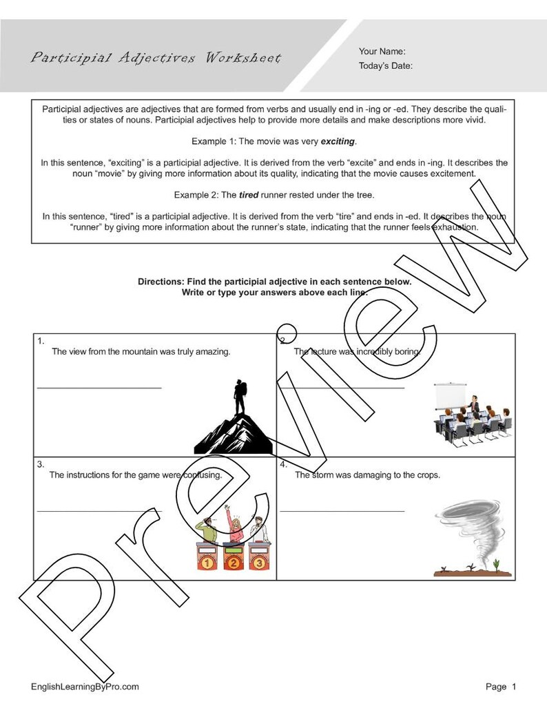 Participial Adjectives Worksheets Bundle for English Learners and ...