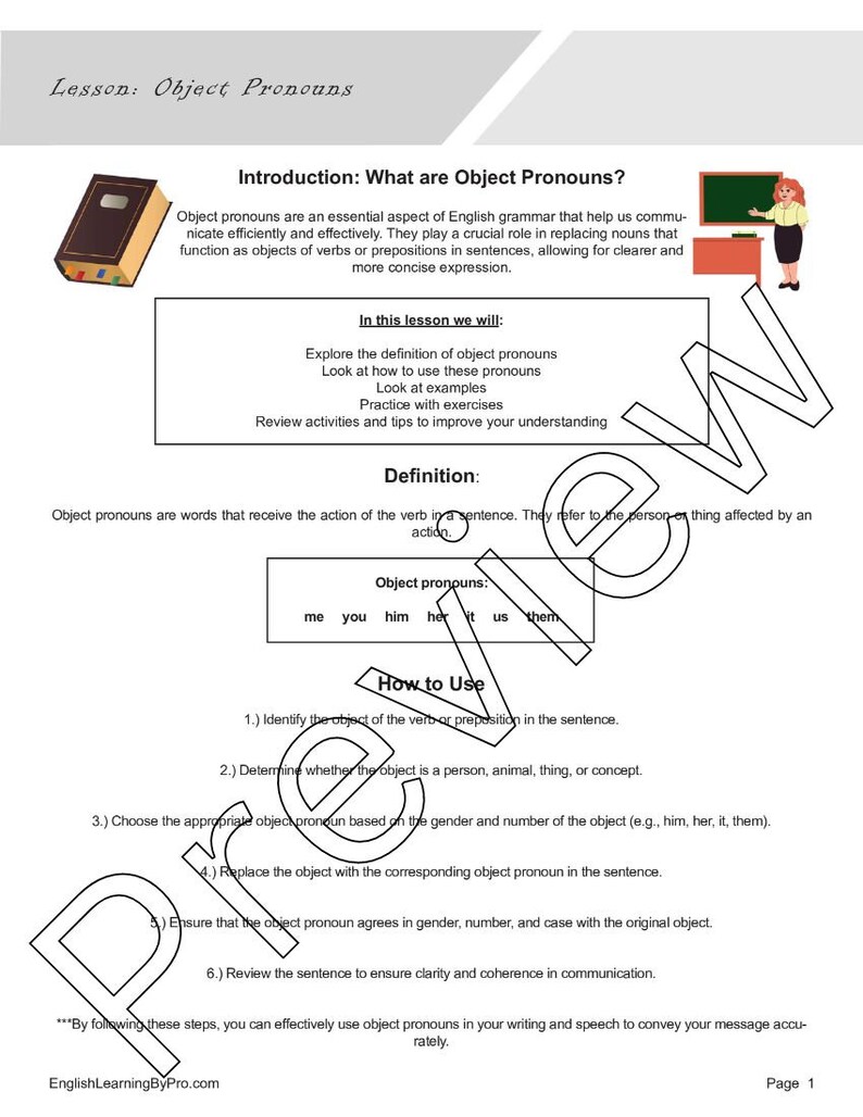 Object Pronouns Lesson: Introduction + 2 Worksheets (editable, Fillable ...