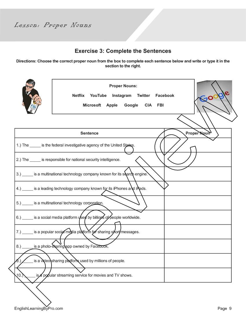 Proper Nouns Lesson: Introduction + 4 Worksheets (editable, Fillable ...