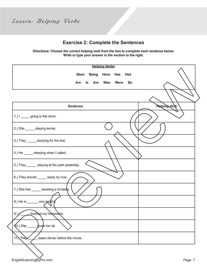 Helping Verbs Lesson: Introduction + 4 Worksheets (editable, Fillable ...