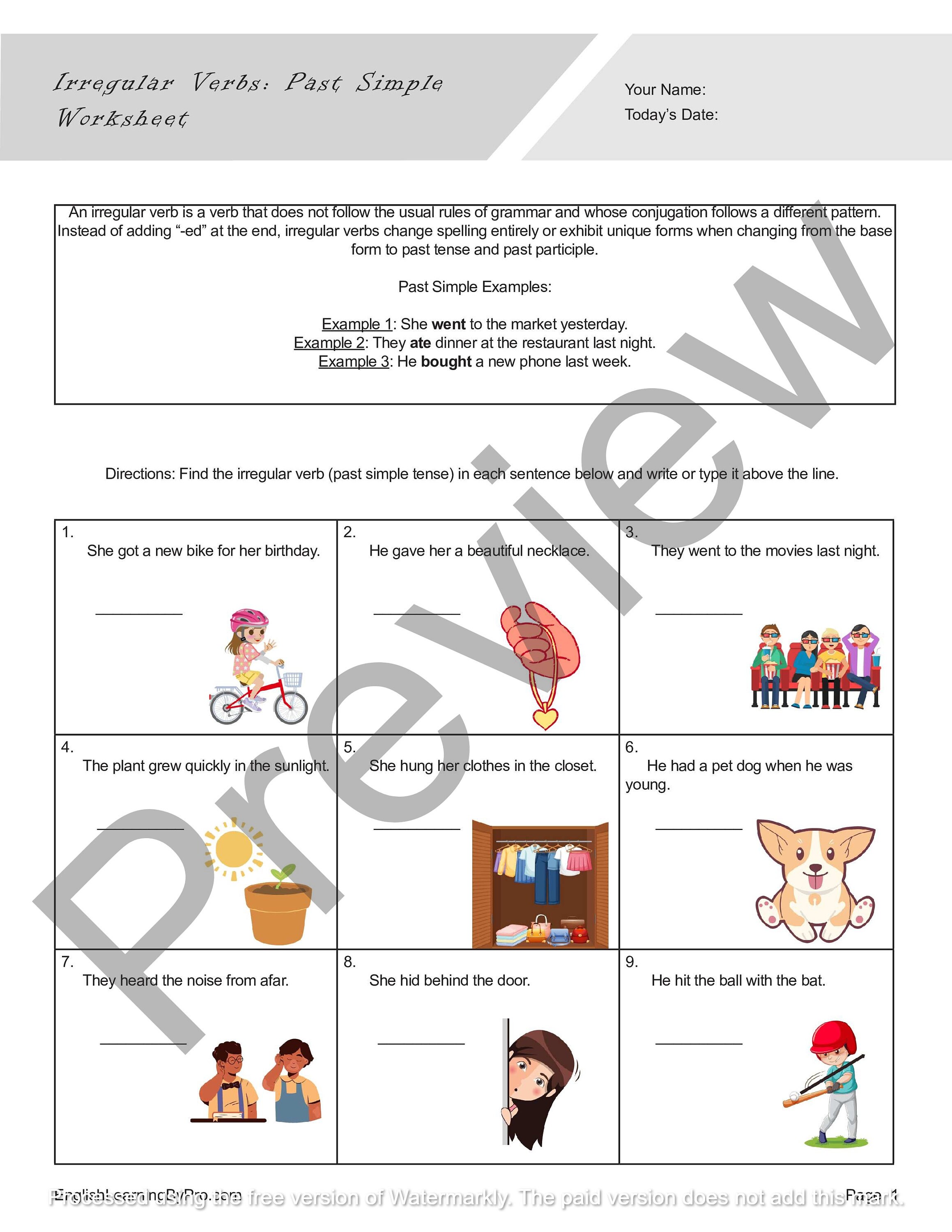Irregular Verbs Worksheets Bundle for English Learners and English ...