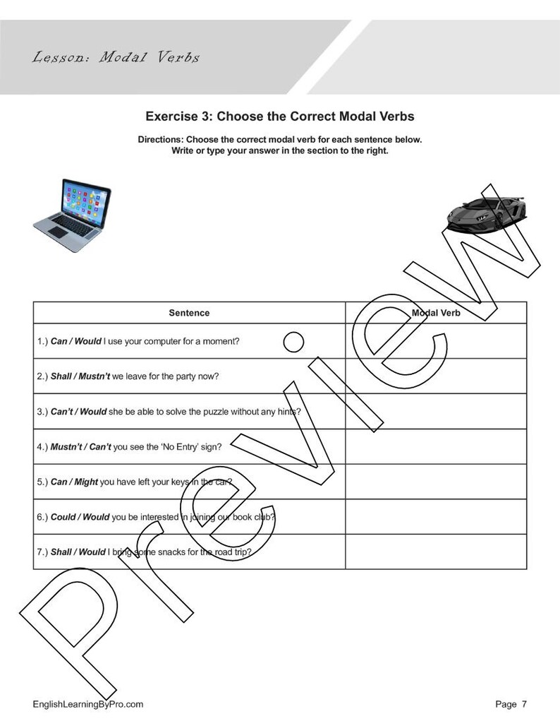 Modal Verbs Lesson: Introduction + 5 Worksheets (editable, Fillable ...