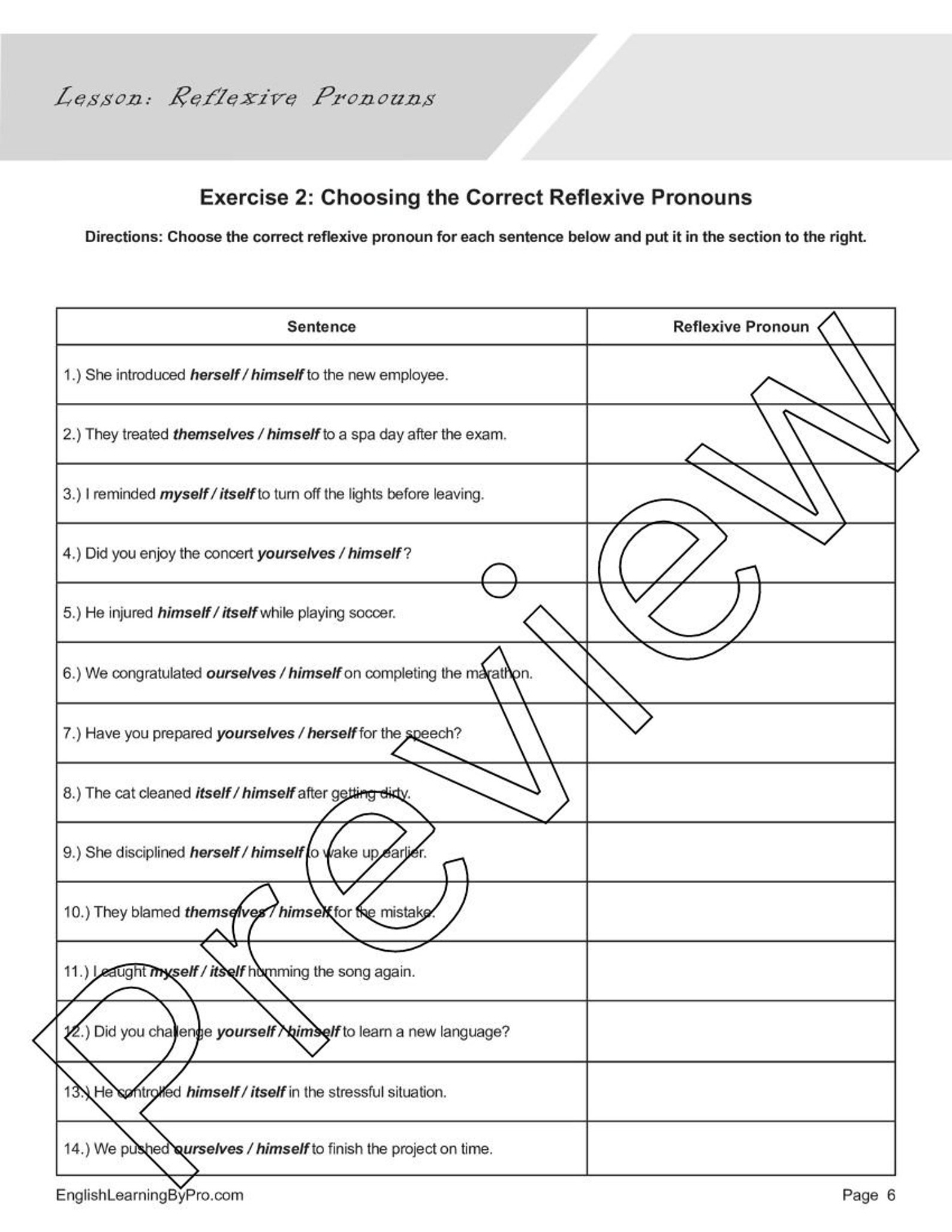 Reflexive Pronouns Lesson: Introduction + 3 Worksheets (editable ...