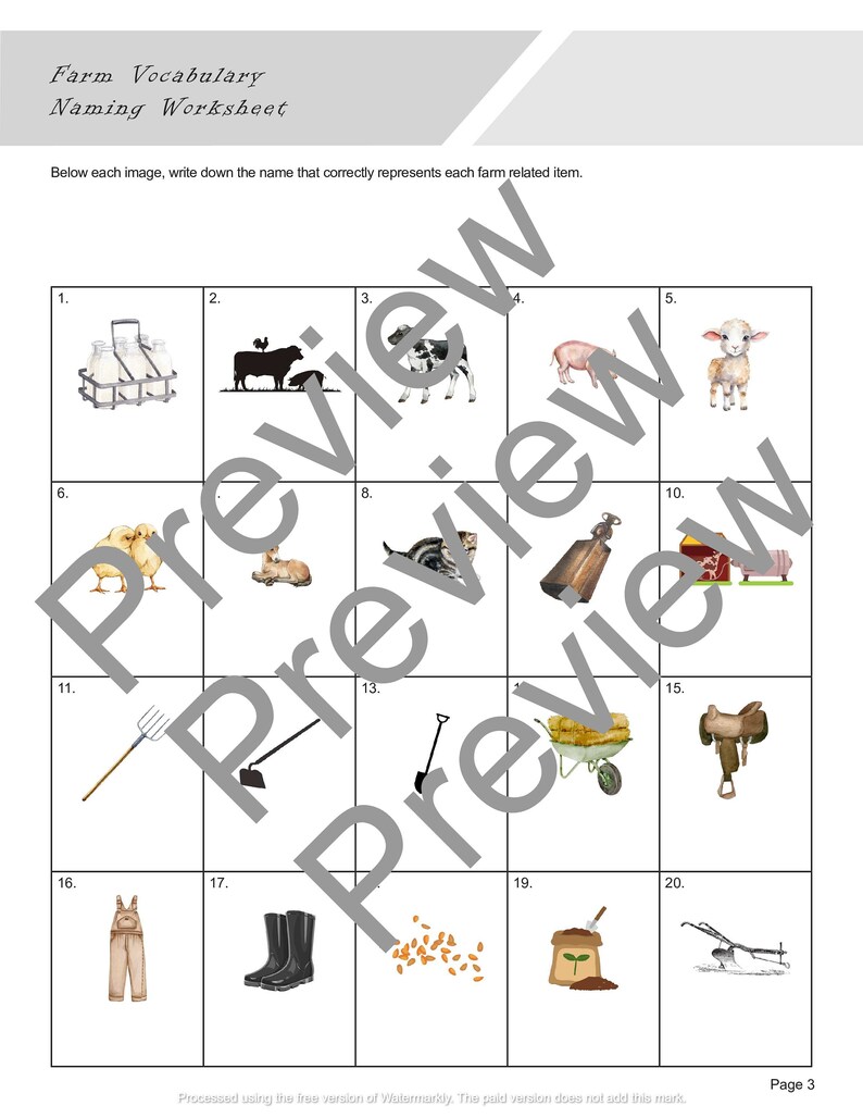Farm Vocabulary Naming Worksheet for English Learners and English ...